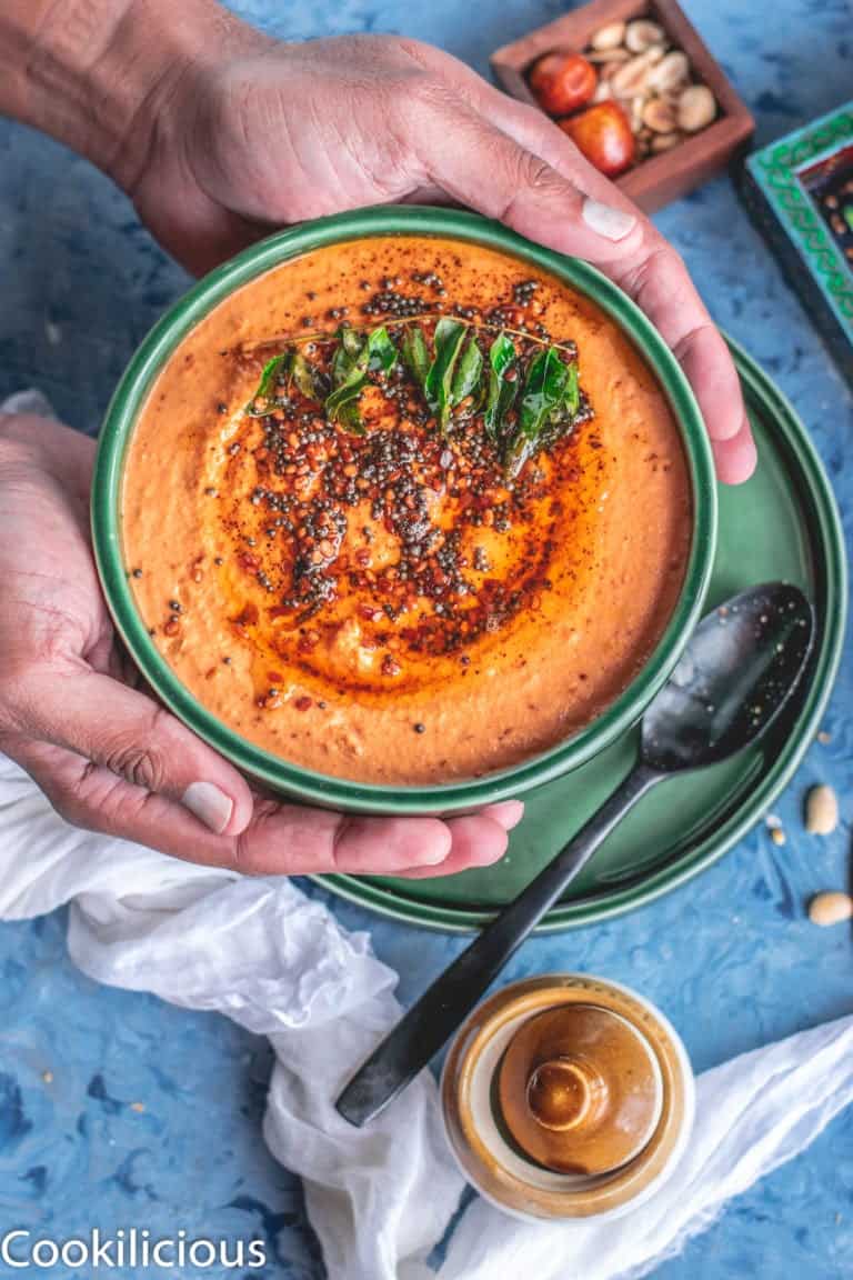 Andhra Style Peanut & Tomato Chutney Recipe For Idli/Dosa